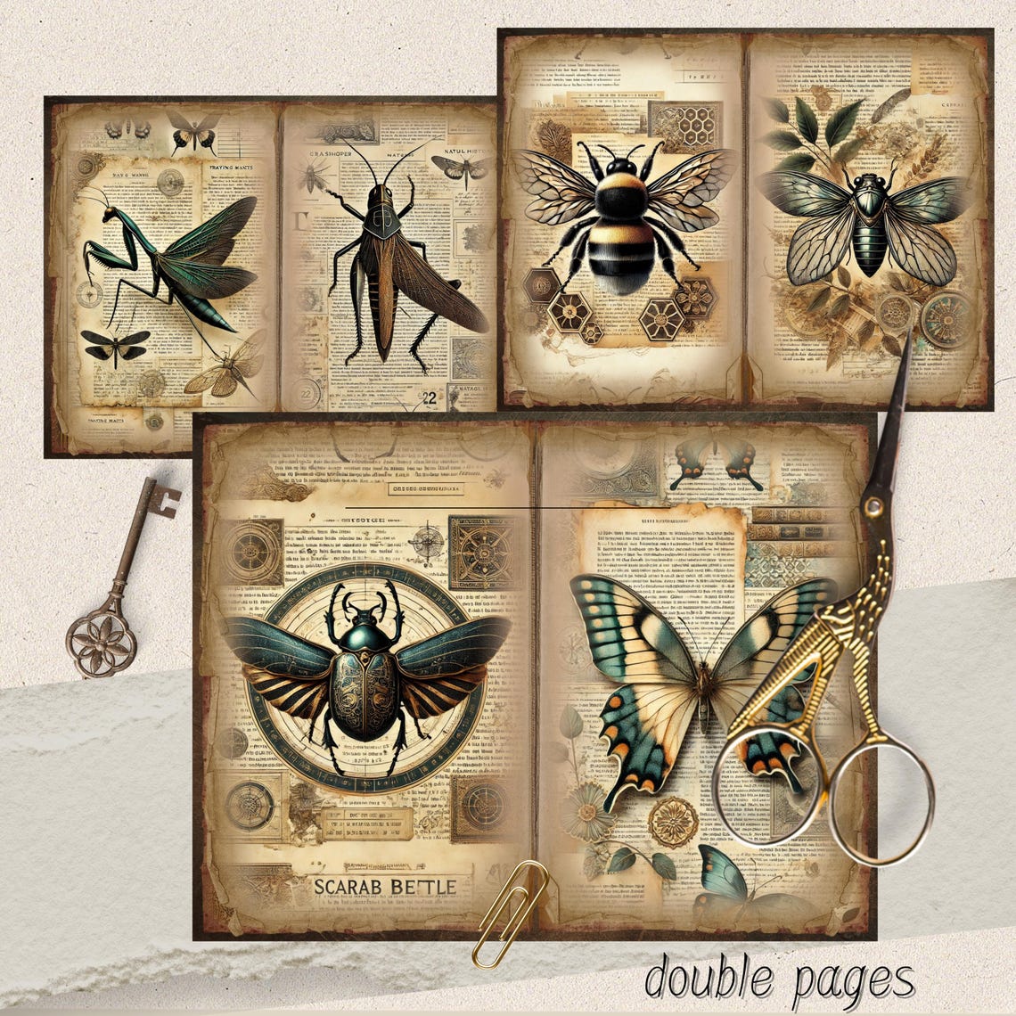 Vintage Insects Printable Watercolor, Ephemera Kit for Junk Journals ...