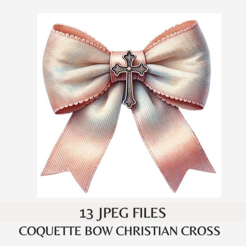 13 Coquette Christian Cross Bow Clipart | Pastel Pink & Blue Religious ...
