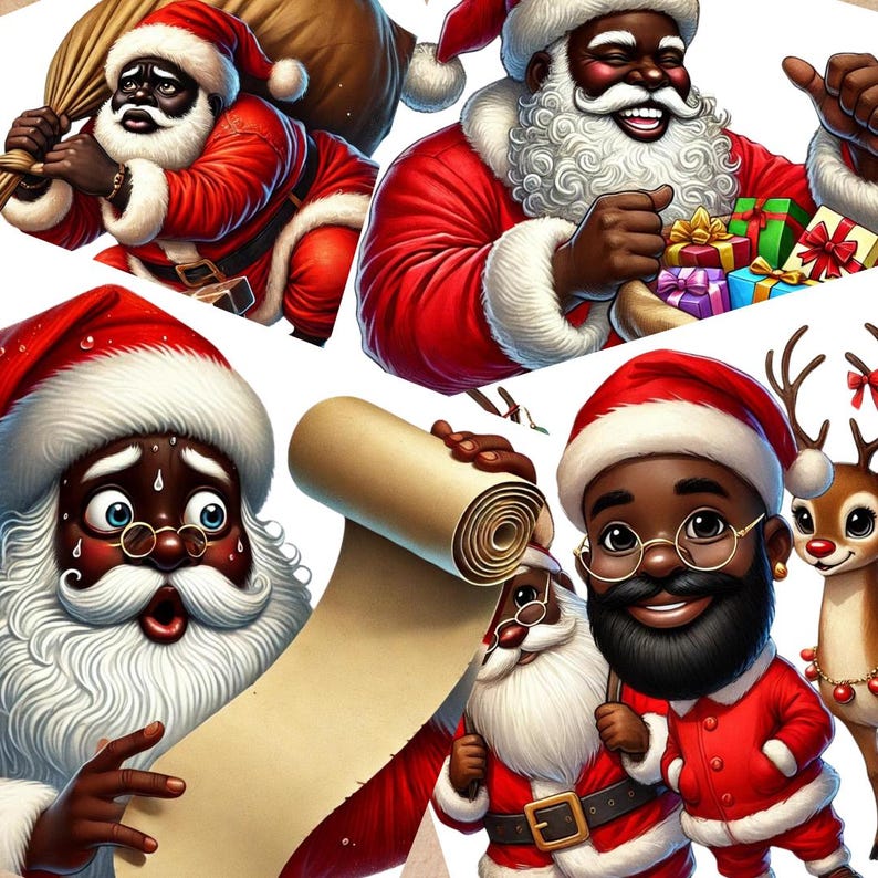 30 Black Santa Claus Clipart | African American Santa JPEG | Christmas ...