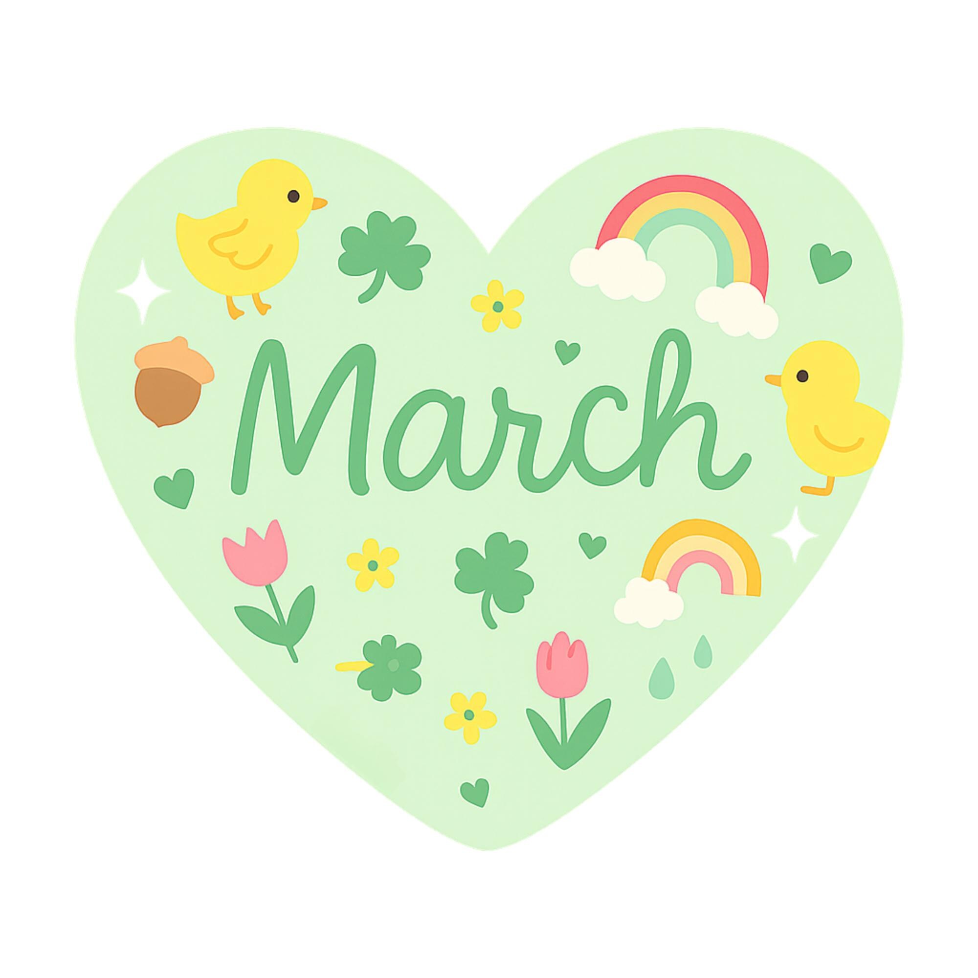March PNG Art | Spring Heart With Shamrocks, Rainbows & Tulips | St ...