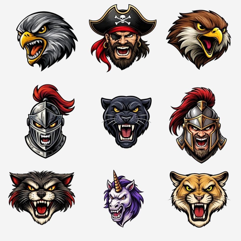 Angry Mascot Head Clipart | 29 PNG Logos + Team Names | Instant ...