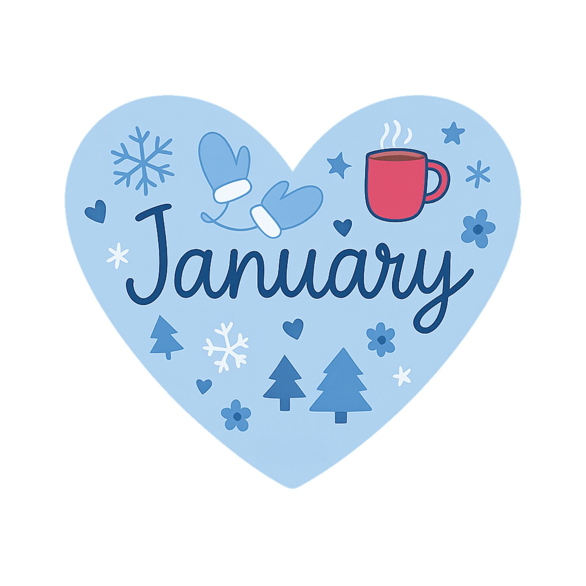 January PNG Art | Winter Heart Design With Snowflakes & Mug | Cute ...