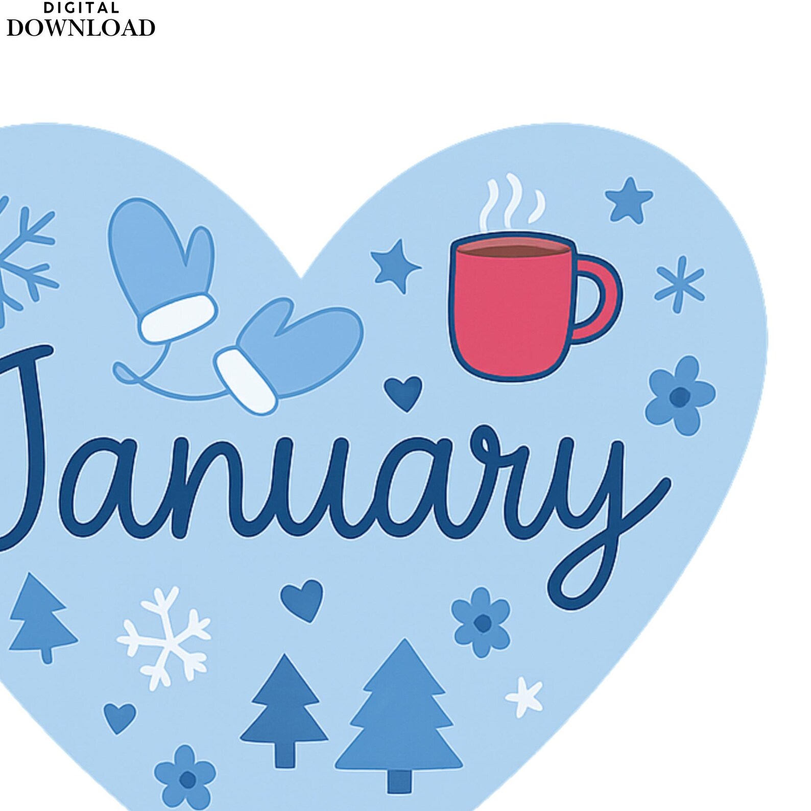 January PNG Art | Winter Heart Design With Snowflakes & Mug | Cute ...