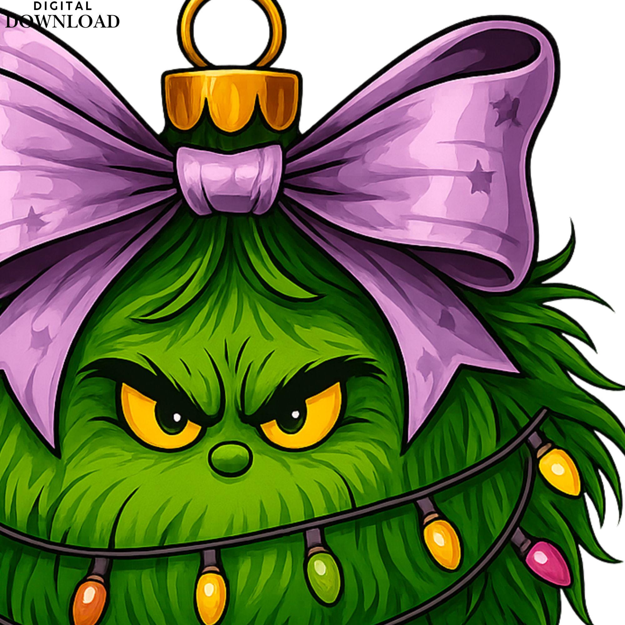 Grumpy Christmas Ornament PNG – Funny Green Face With Lights & Purple ...