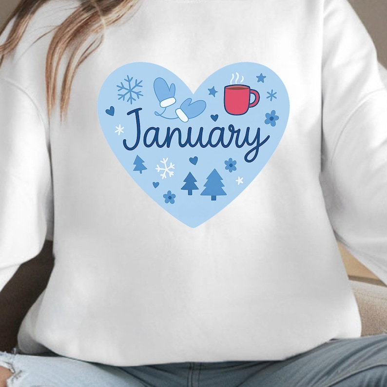 January PNG Art | Winter Heart Design With Snowflakes & Mug | Cute ...
