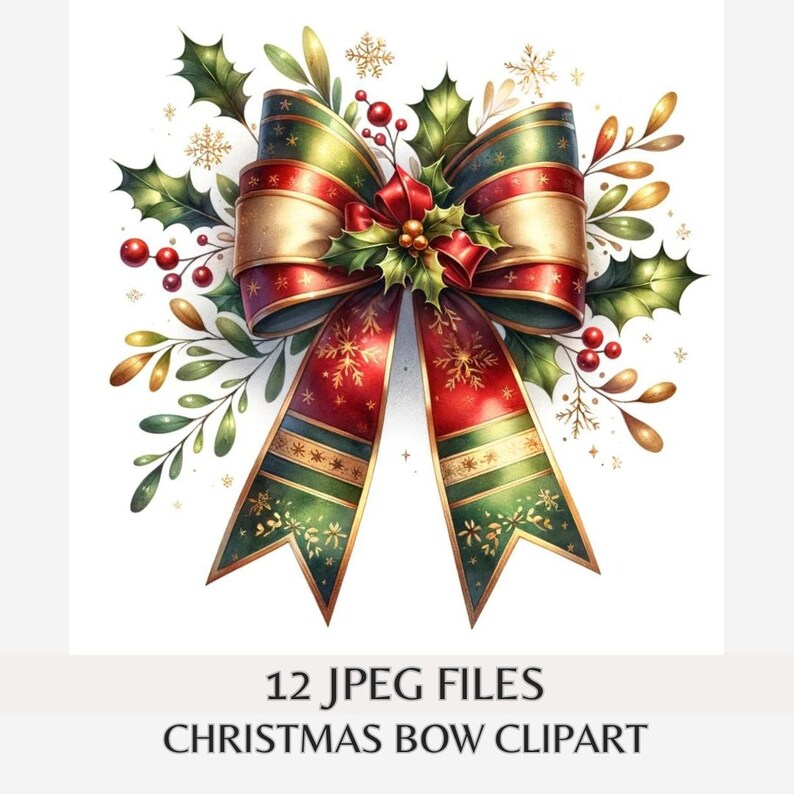 Christmas Bow Clipart, 12 JPG Files, Holiday Ribbon Clip Art for ...