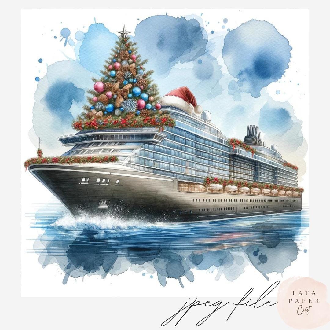 Christmas Cruise Ship Clipart Bundle | Watercolor Holiday Sailing ...