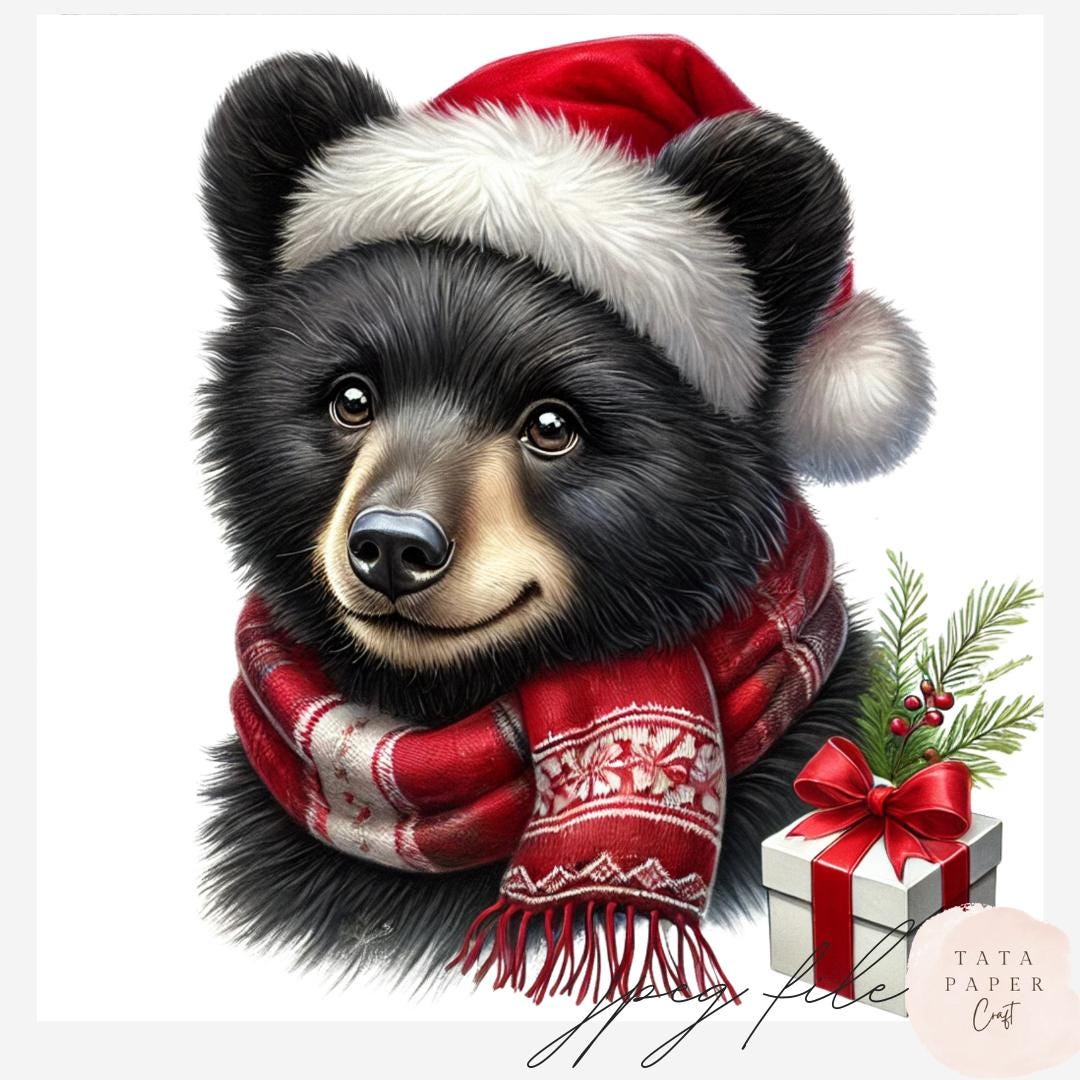 Christmas Black Bear Clipart, 13 JPG Files, Holiday Clipart for ...