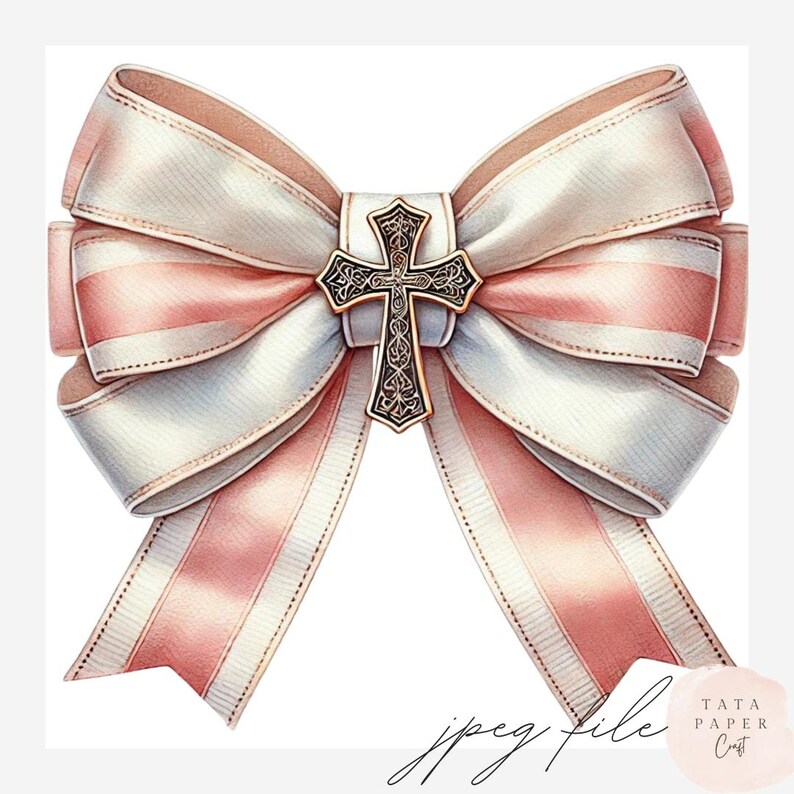 13 Coquette Christian Cross Bow Clipart | Pastel Pink & Blue Religious ...