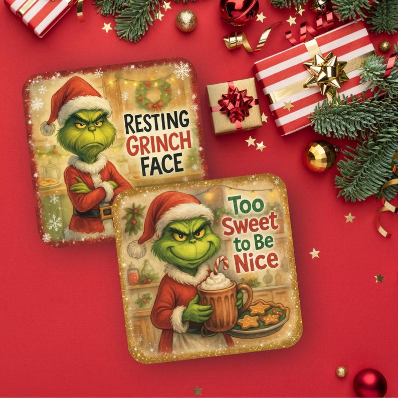 Retro Green Creature Monster Coaster Christmas Sublimation Bundle – 4 ...