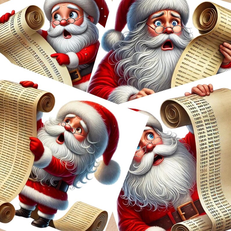 Funny Santa Checking Long List Clipart | 11 Shocked Santa Claus JPEG ...