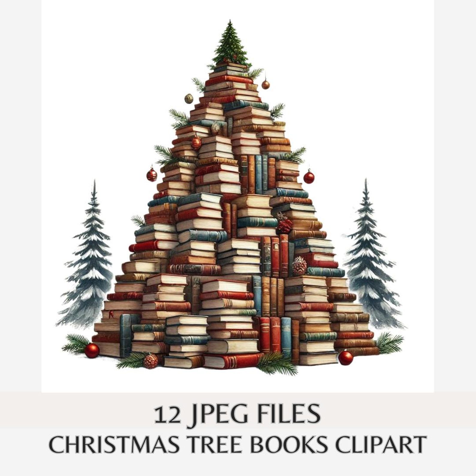 Christmas Tree Book Clipart | 12 JPEG Files | Holiday Book Stack Trees ...