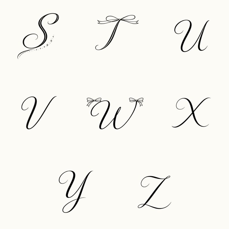 Coquette Calligraphy Alphabet PNG, Feminine Script Letters With Ribbon ...