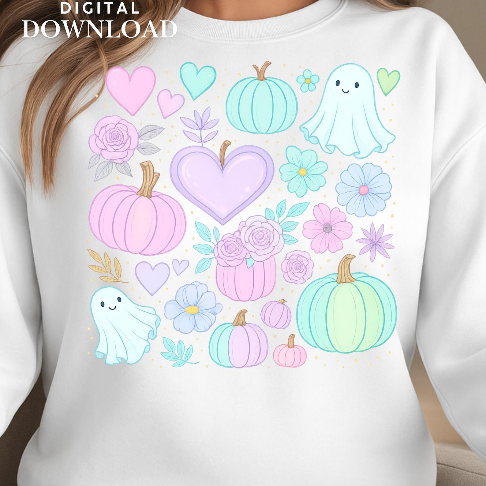 Pastel Halloween PNG Bundle | Cute Ghosts, Pumpkins & Flowers Clipart ...