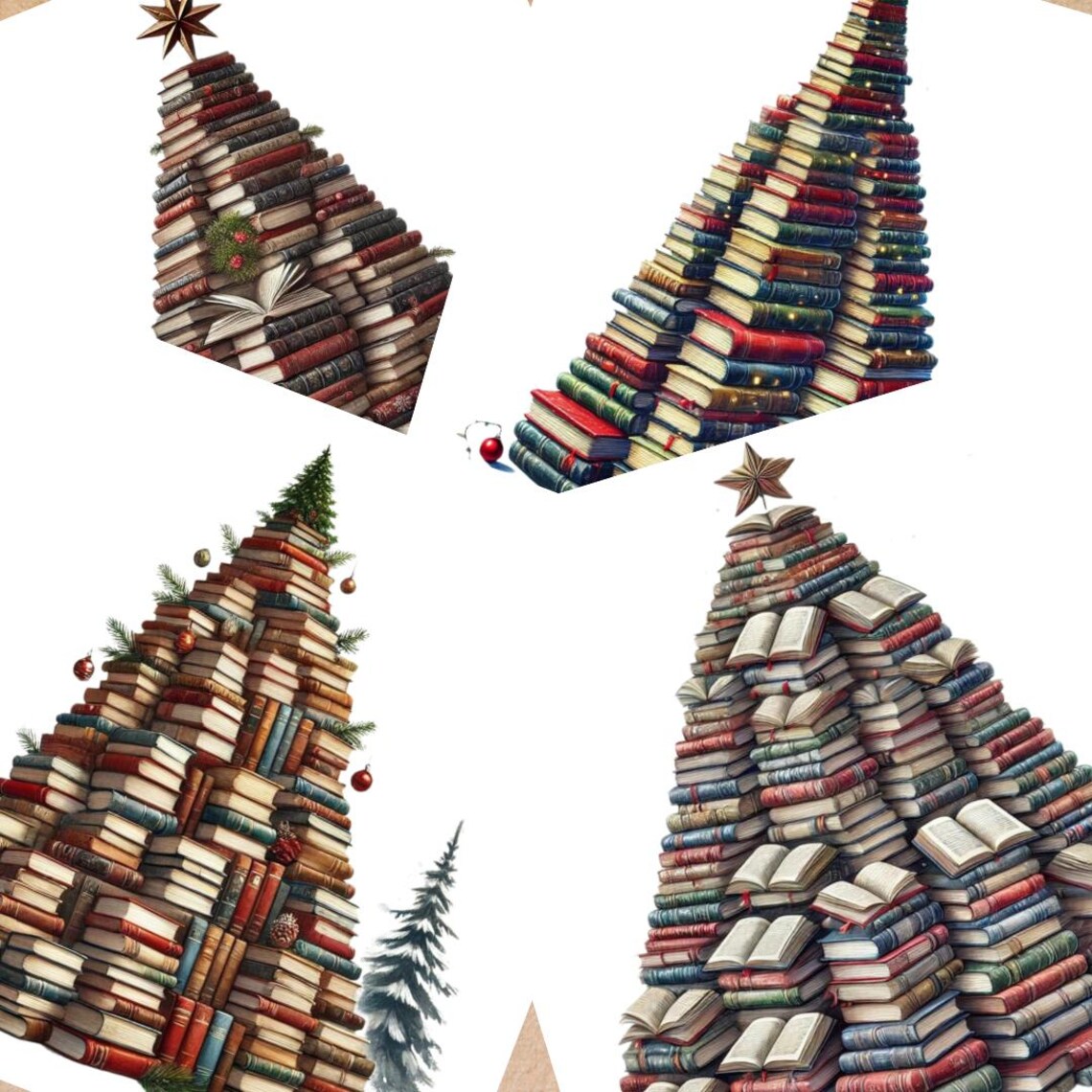 Christmas Tree Book Clipart | 12 JPEG Files | Holiday Book Stack Trees ...