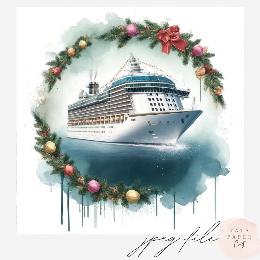Christmas Cruise Ship Clipart Bundle | Watercolor Holiday Sailing ...