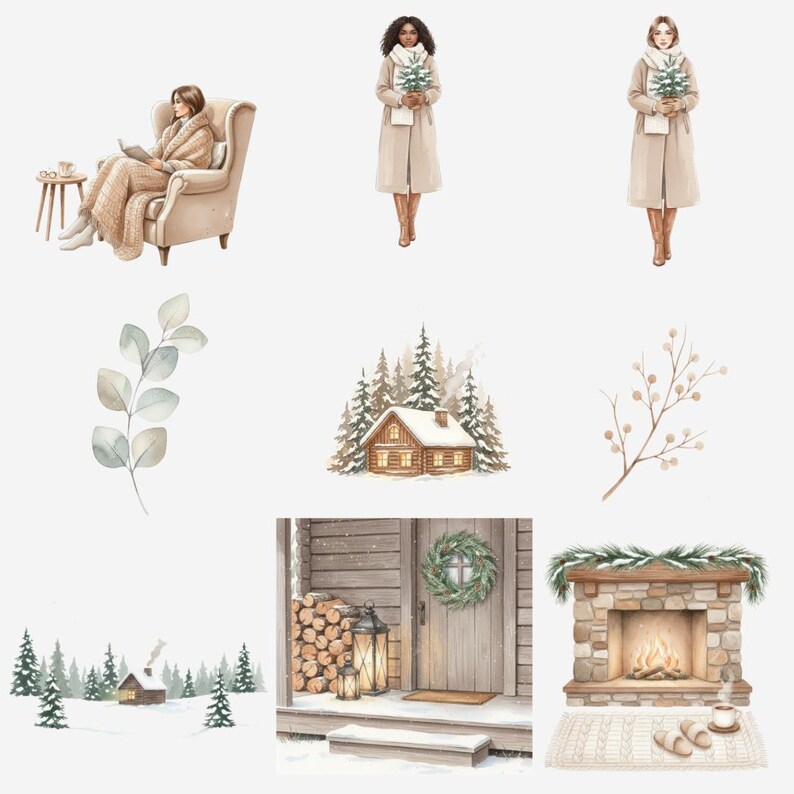 Cozy January Watercolor Clipart | 41 Neutral Winter Pngs | Hygge Girl ...