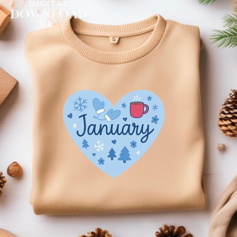 January PNG Art | Winter Heart Design With Snowflakes & Mug | Cute ...
