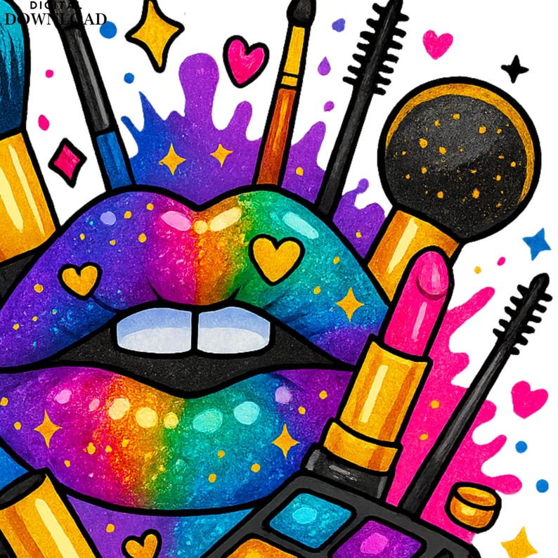 Rainbow Lips Makeup PNG | Glam Lipstick Sublimation Design | Colorful ...
