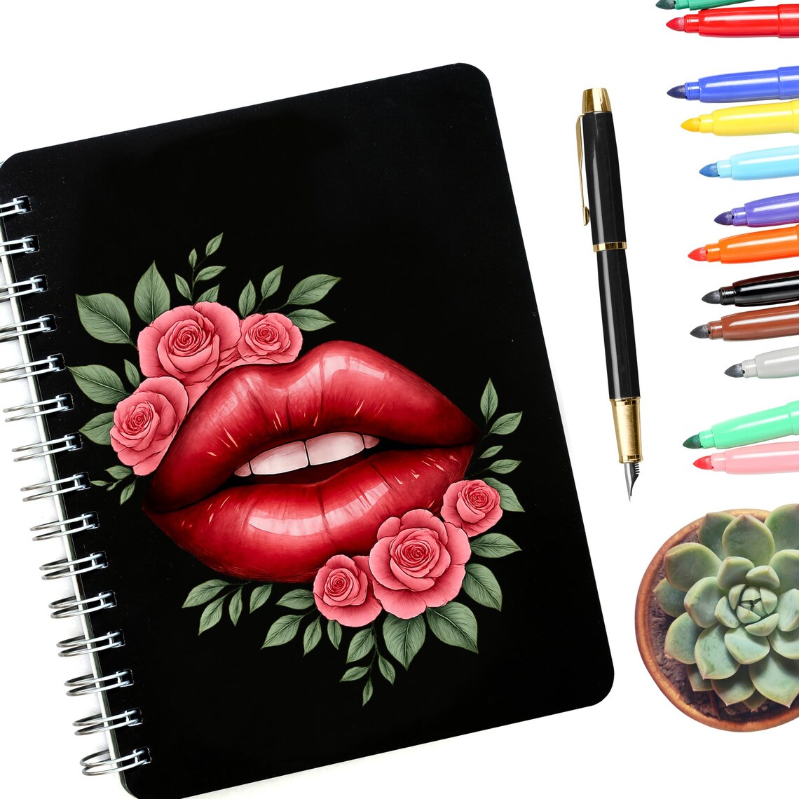 Red Lips With Roses PNG: Glam Valentine's Day Clipart (digital Download ...