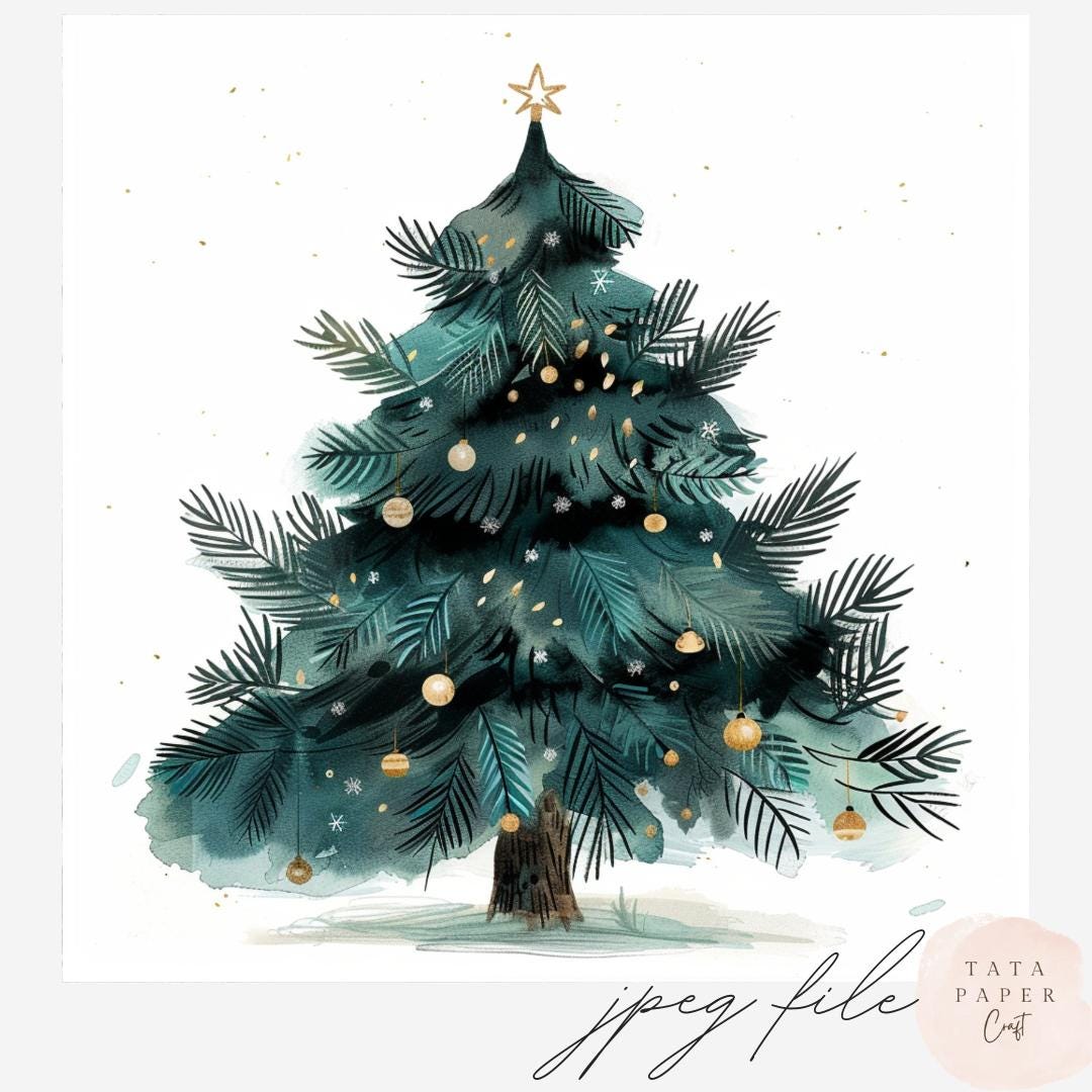 Christmas Tree Illustration Clipart, 9 JPG Files, Holiday Tree Clip Art ...