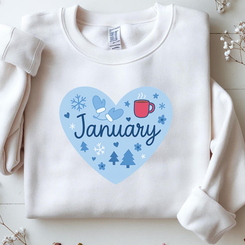 January PNG Art | Winter Heart Design With Snowflakes & Mug | Cute ...