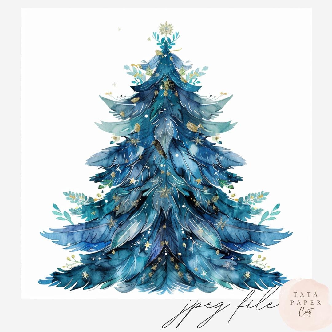 Christmas Tree Illustration Clipart, 9 JPG Files, Holiday Tree Clip Art ...