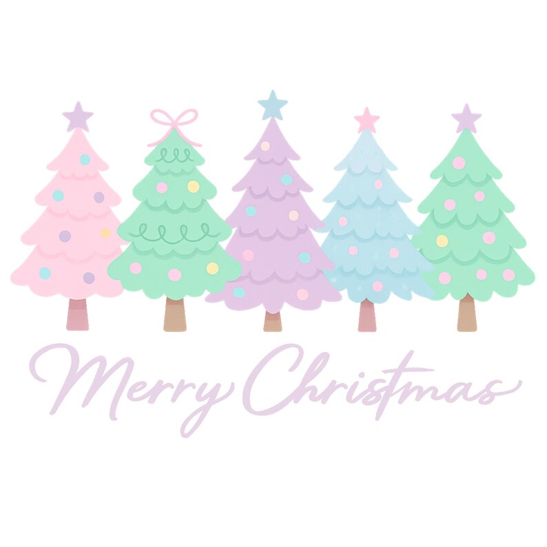 Pastel Christmas Trees PNG | Kawaii Merry Christmas Sublimation Design ...