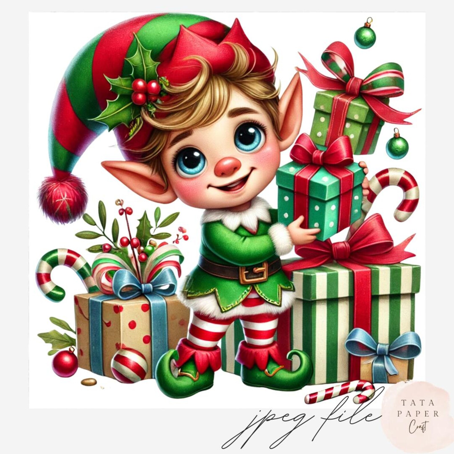 Christmas Elf With Gifts Clipart, 13 JPG Files, Santa's Helper Clip Art ...