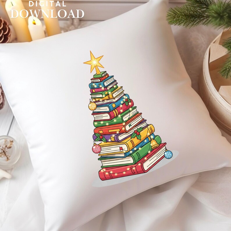 Book Tree Christmas PNG | Christmas Book Stack Tree Sublimation | Book ...