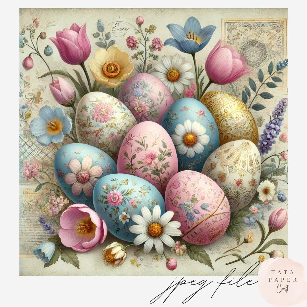 Easter Eggs With Flowers Clipart, 15 JPG Files, Floral Easter Egg ...