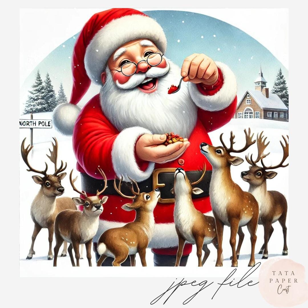 Santa Claus and Reindeer Clipart | 13 JPEG Files | Cute Christmas North ...