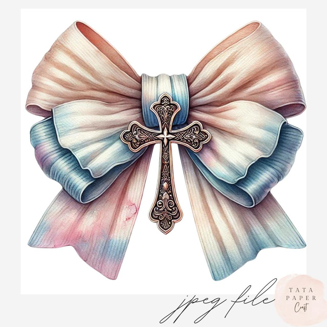 13 Coquette Christian Cross Bow Clipart | Pastel Pink & Blue Religious ...
