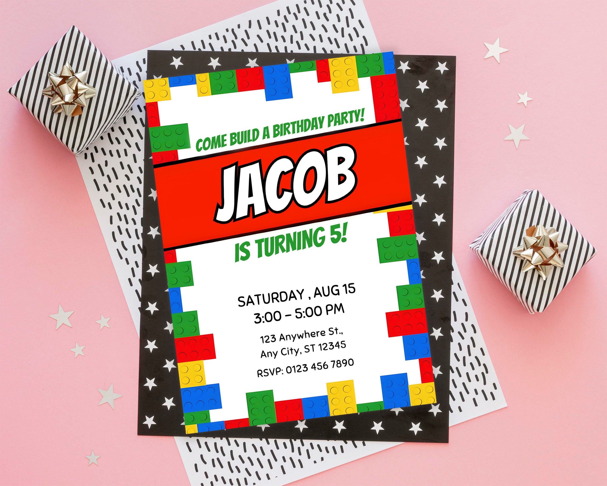 Editable Building Blocks Birthday Invitation Digital,printable Birthday ...