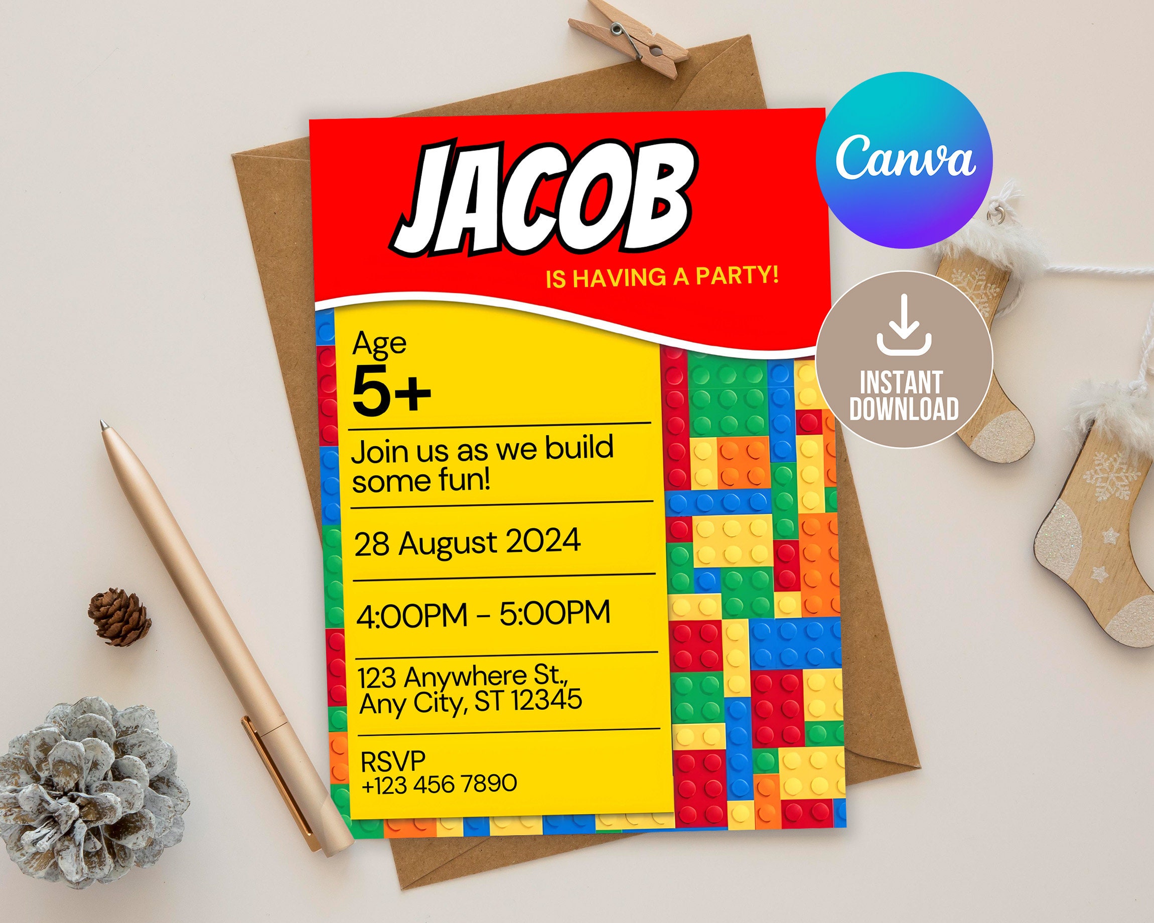 Editable Building Blocks Birthday Invitation Digital,printable Birthday ...
