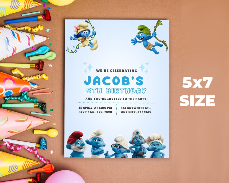 Editable Smurf Birthday Invitation Digital,printable Smurf Birthday ...
