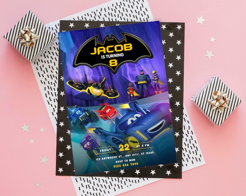 Editable Bat Car Invitation Template, Editable Superhero Birthday ...