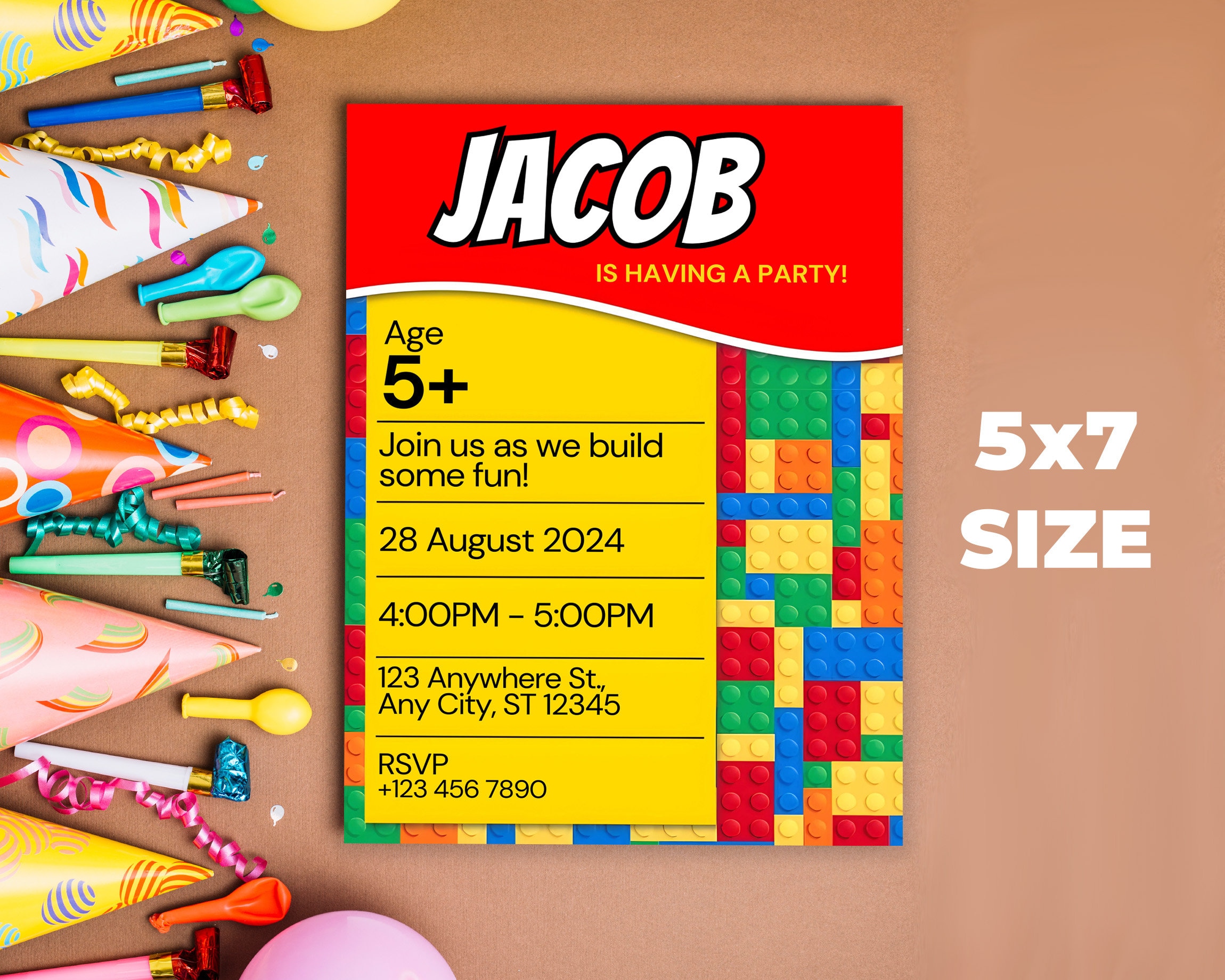 Editable Building Blocks Birthday Invitation Digital,printable Birthday ...