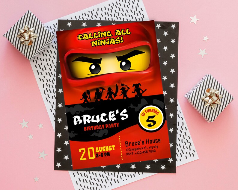 Editable Ninja Go Invitation Digital,printable Red Ninja Birthday Party ...