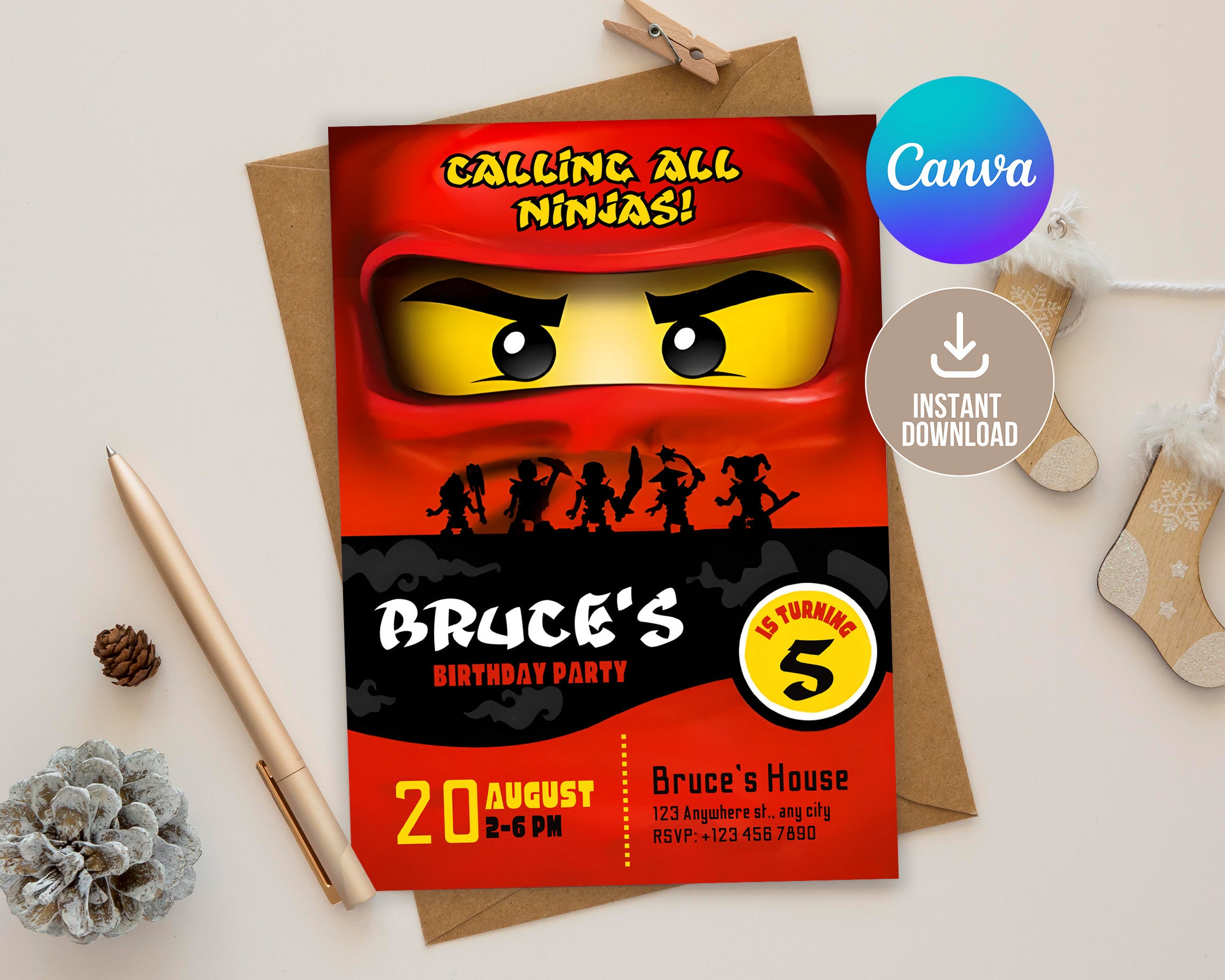 Lego Ninjago Birthday Invitation Wording Editable Ninja Go Birthday