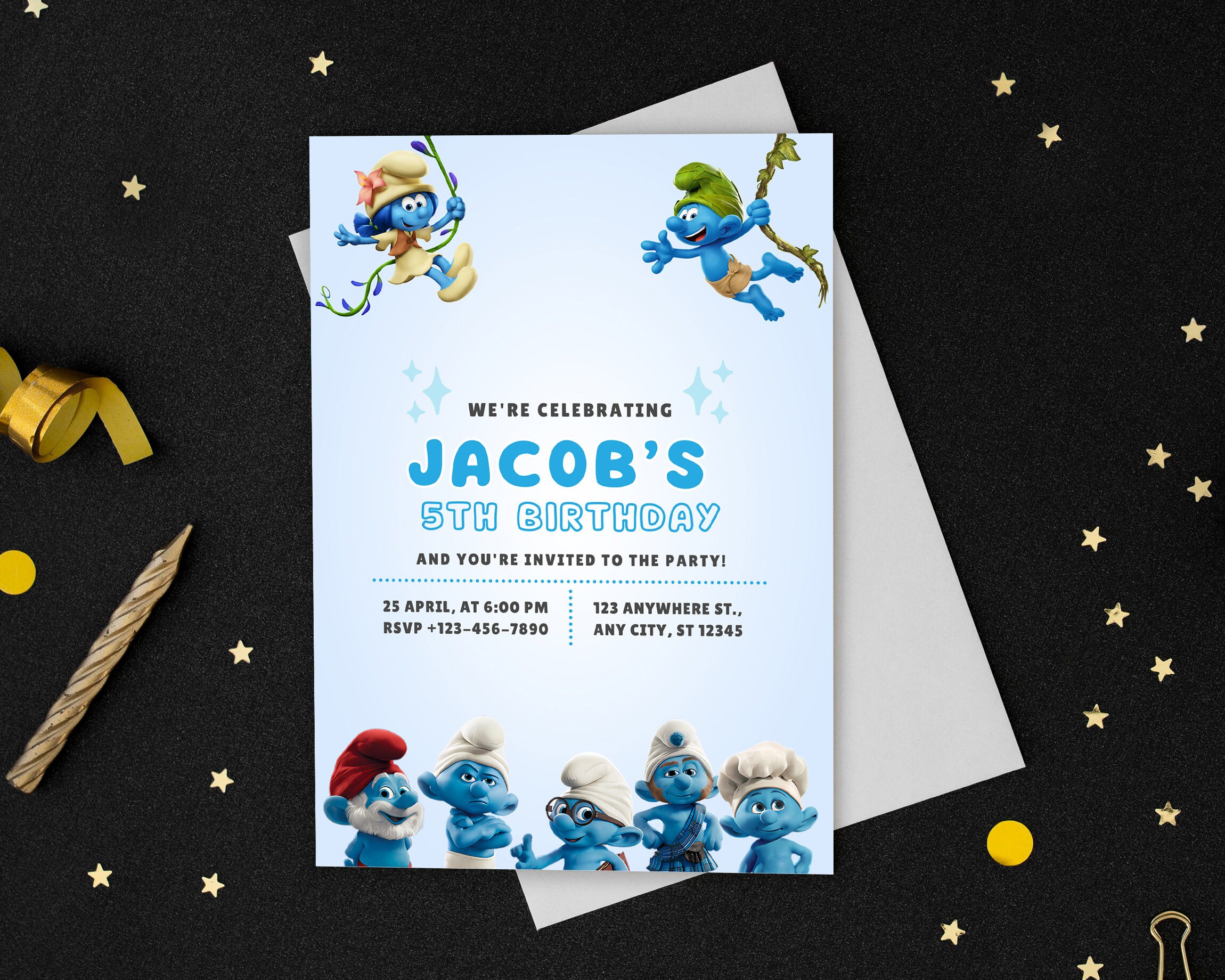 Editable Smurf Birthday Invitation Digital,printable Smurf Birthday ...