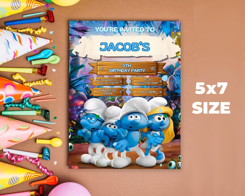 Editable Smurf Birthday Invitation Digital,printable Smurf Birthday ...