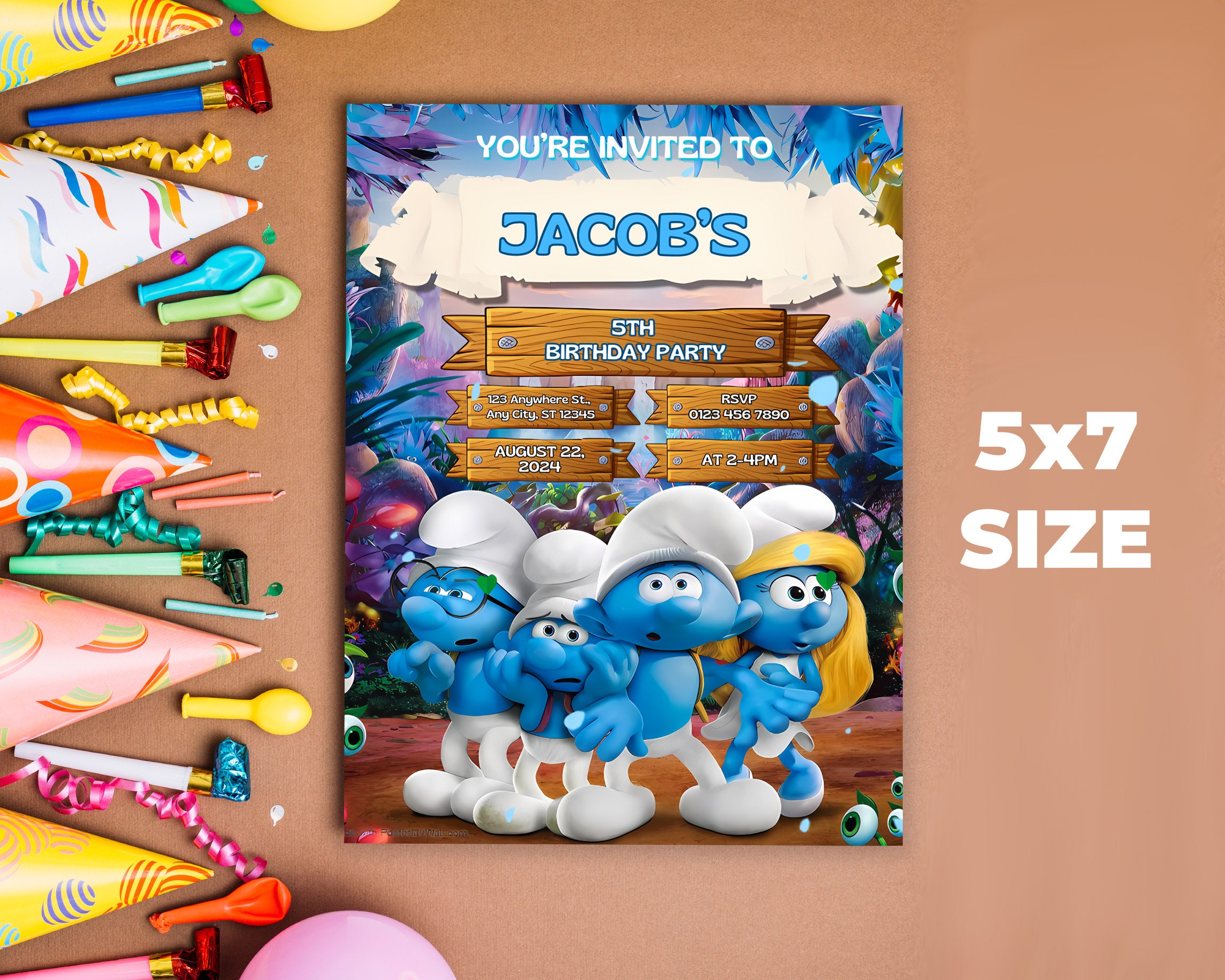 Editable Smurf Birthday Invitation Digital,printable Smurf Birthday ...