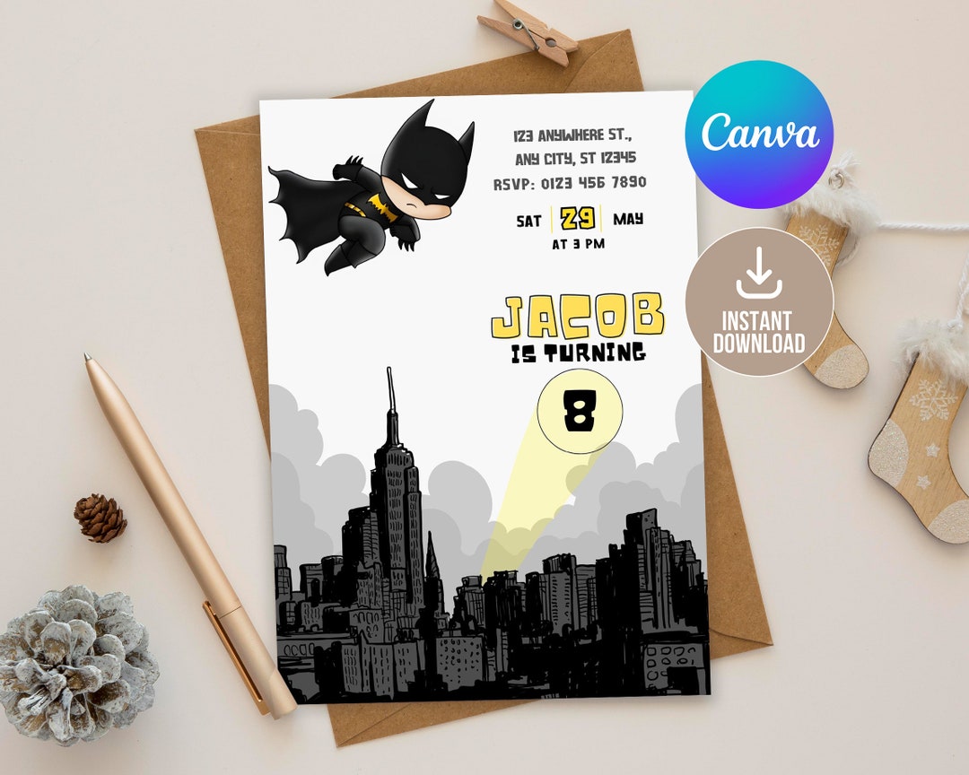 Editable Bat Superhero Invitation Template,editable Bat Birthday ...