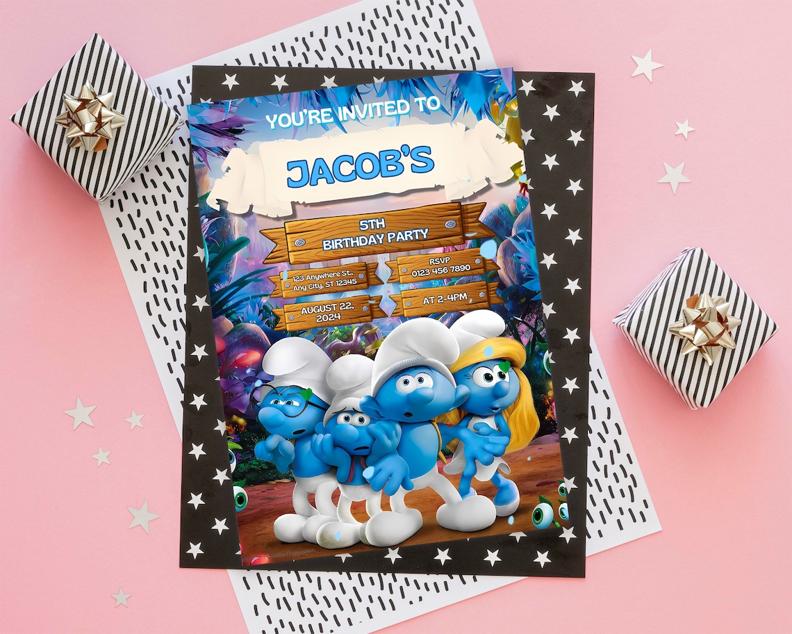 Editable Smurf Birthday Invitation Digital,printable Smurf Birthday ...