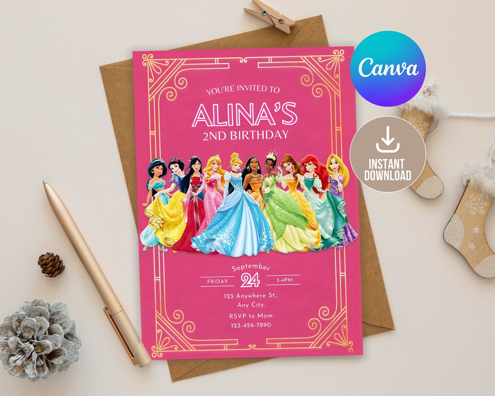 Editable Princess Birthday Invitation Digital,printable Princess ...