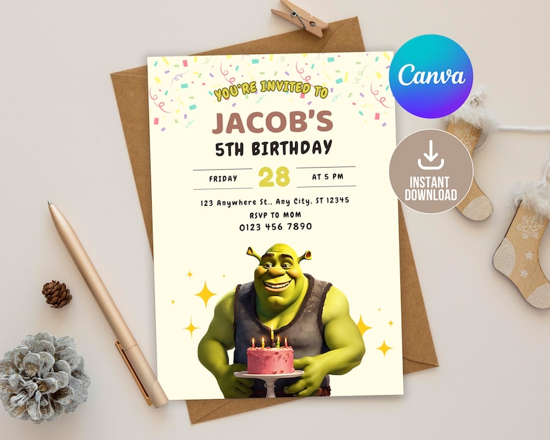 Editable Shrek Birthday Invitation Digital,printable Shrek Birthday ...