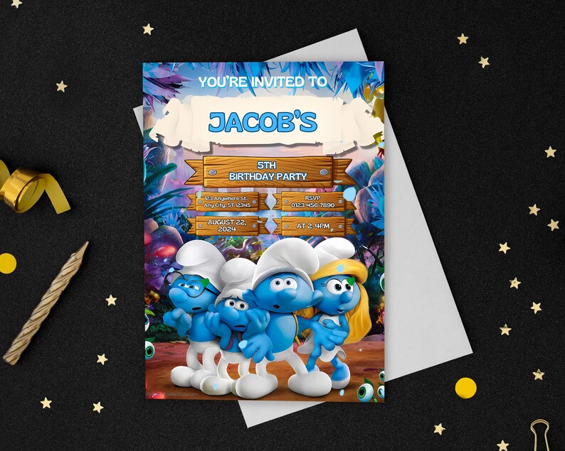 Editable Smurf Birthday Invitation Digital,printable Smurf Birthday ...