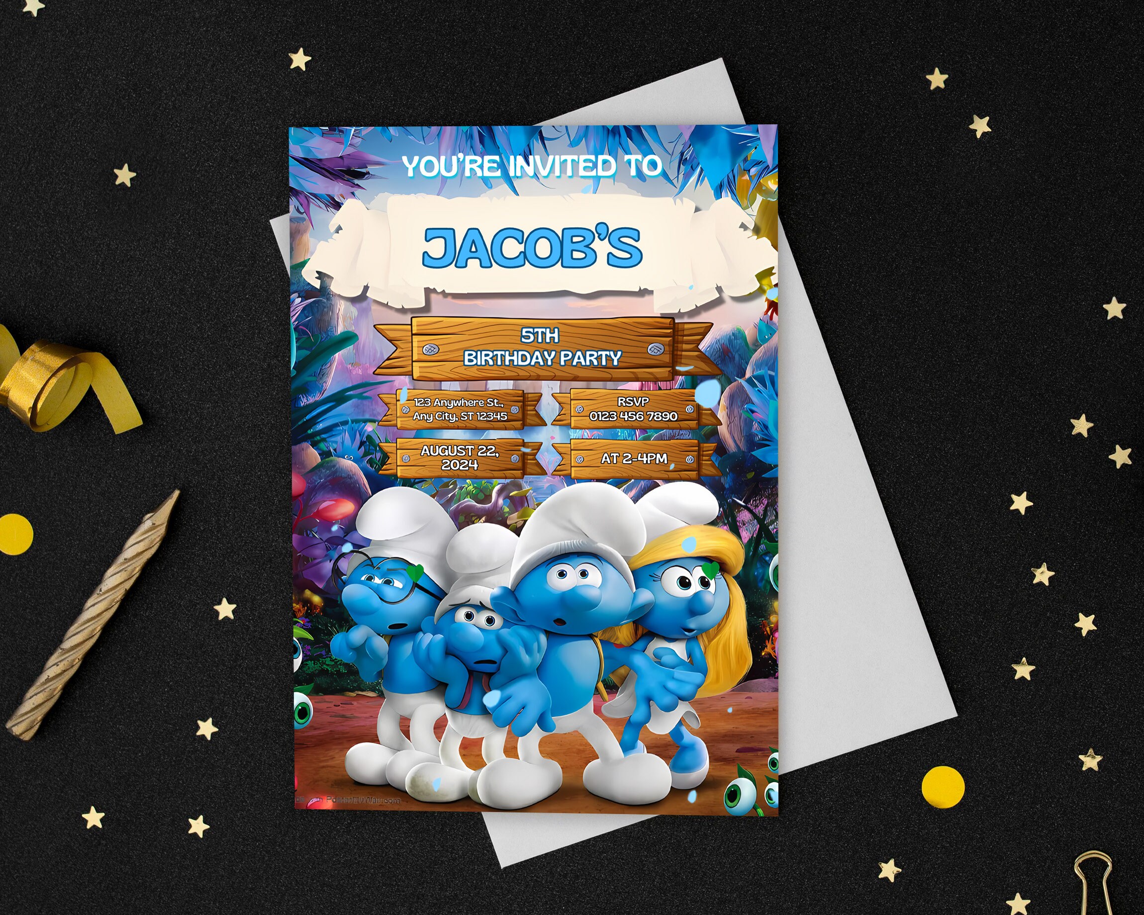 Editable Smurf Birthday Invitation Digital,printable Smurf Birthday ...