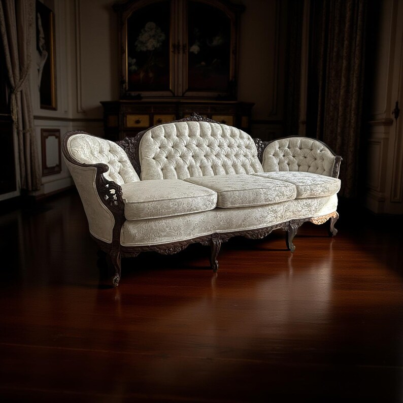 SOLD - Victorian Tufted Antique Sofa | Vintage Settee With Carved Wood ...